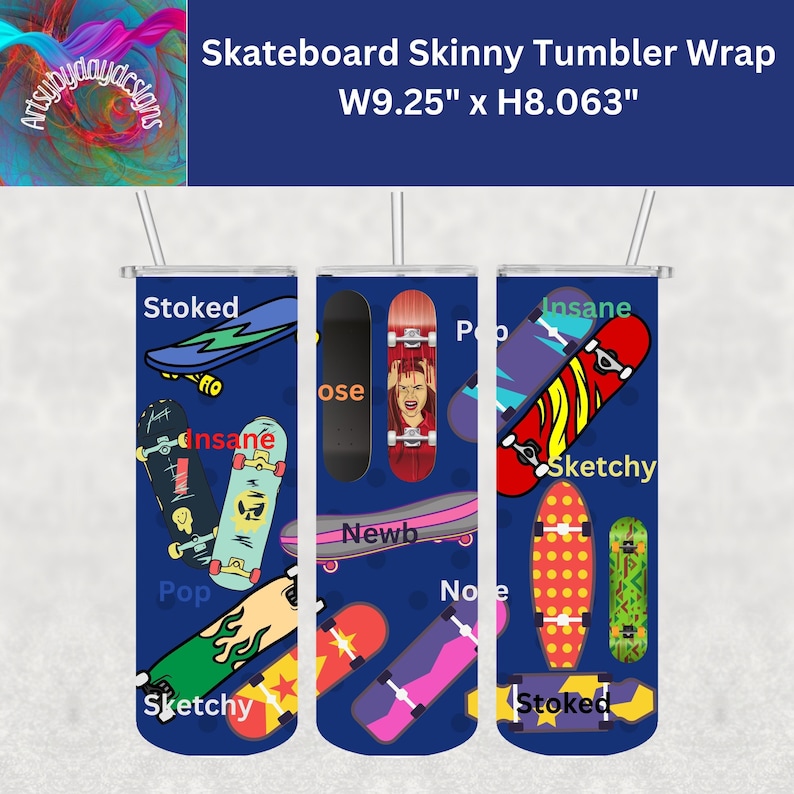 Skateboard Skinny Tumbler Wrap/ Skateboard Lovers/ Dudes/ Skateboarding ...