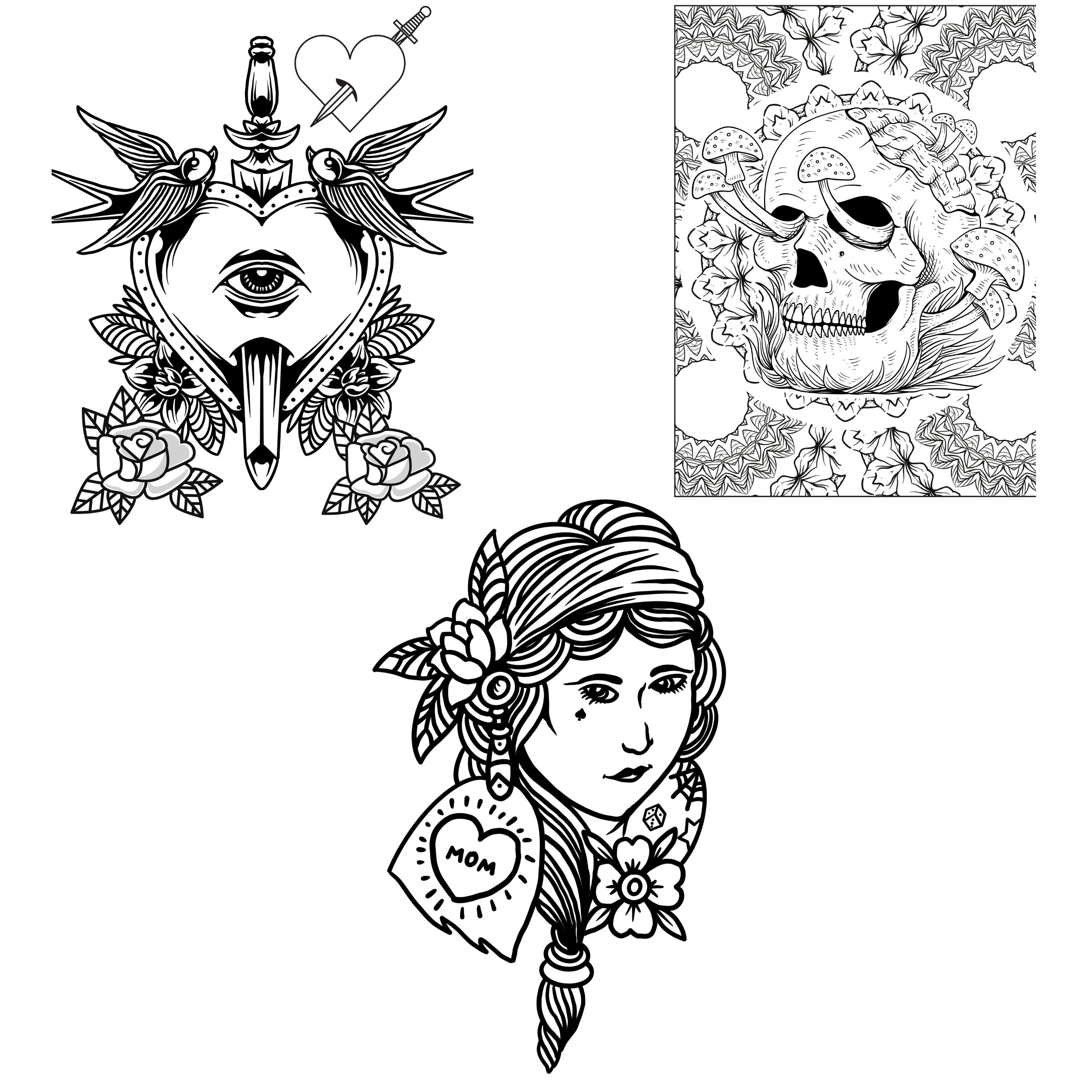 Tattoo Colouring Pages/ Digital Download/ 49 Unique Colouring Pages for ...