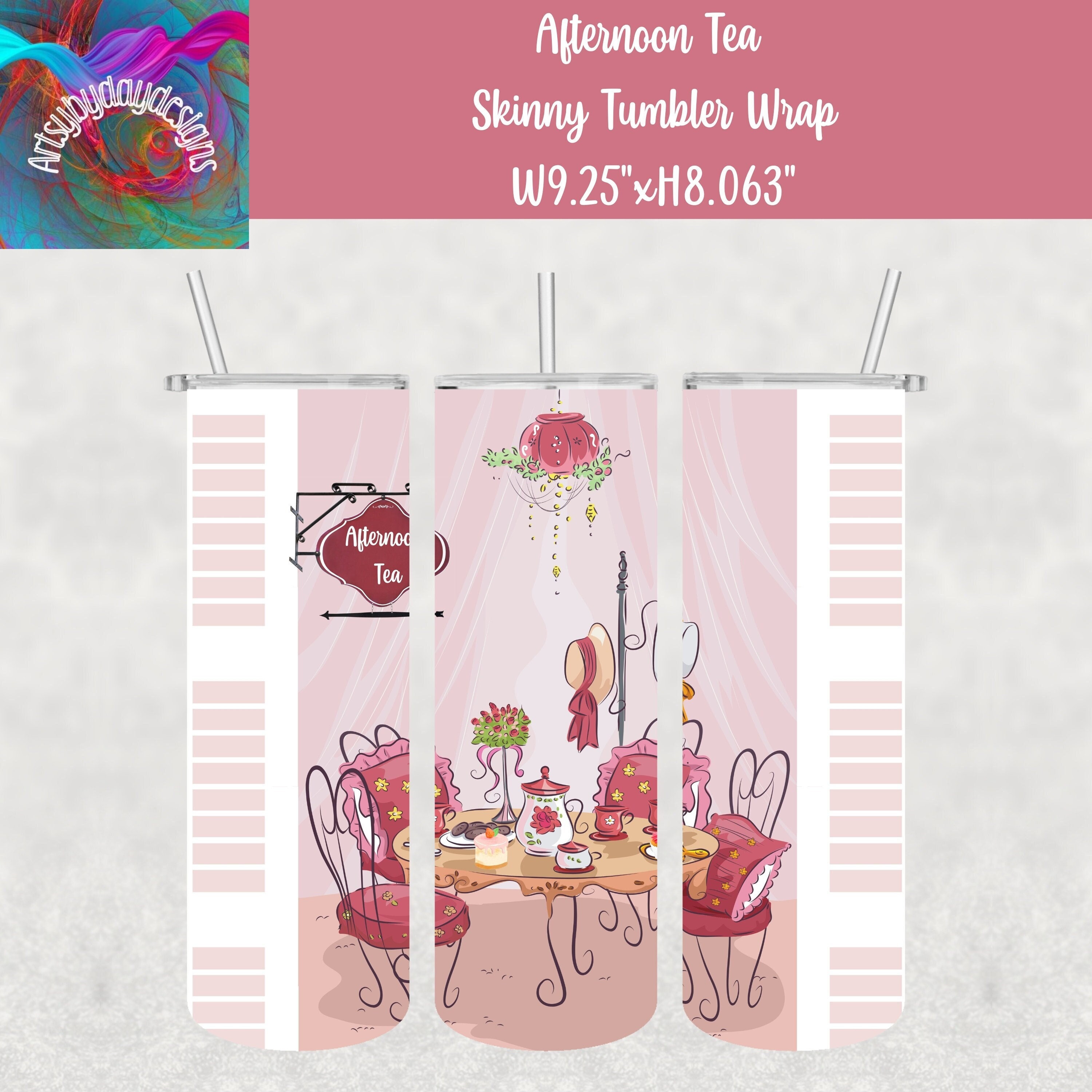 Afternoon Tea, Skinny Tumbler Wrap, Vintage Tea Party Wrap, PDF, PNG ...