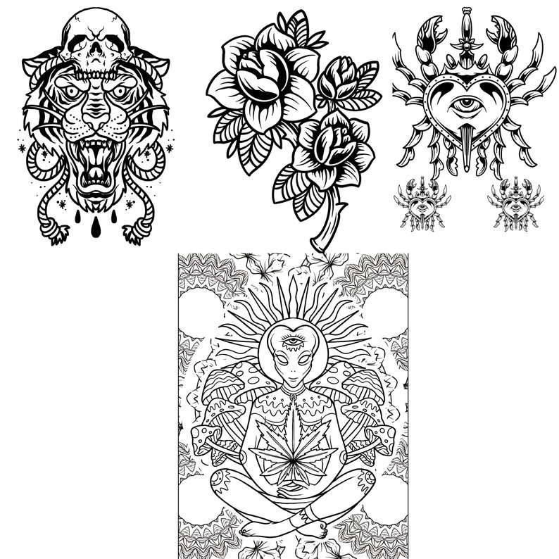 Tattoo Colouring Pages/ Digital Download/ 49 Unique Colouring - Etsy