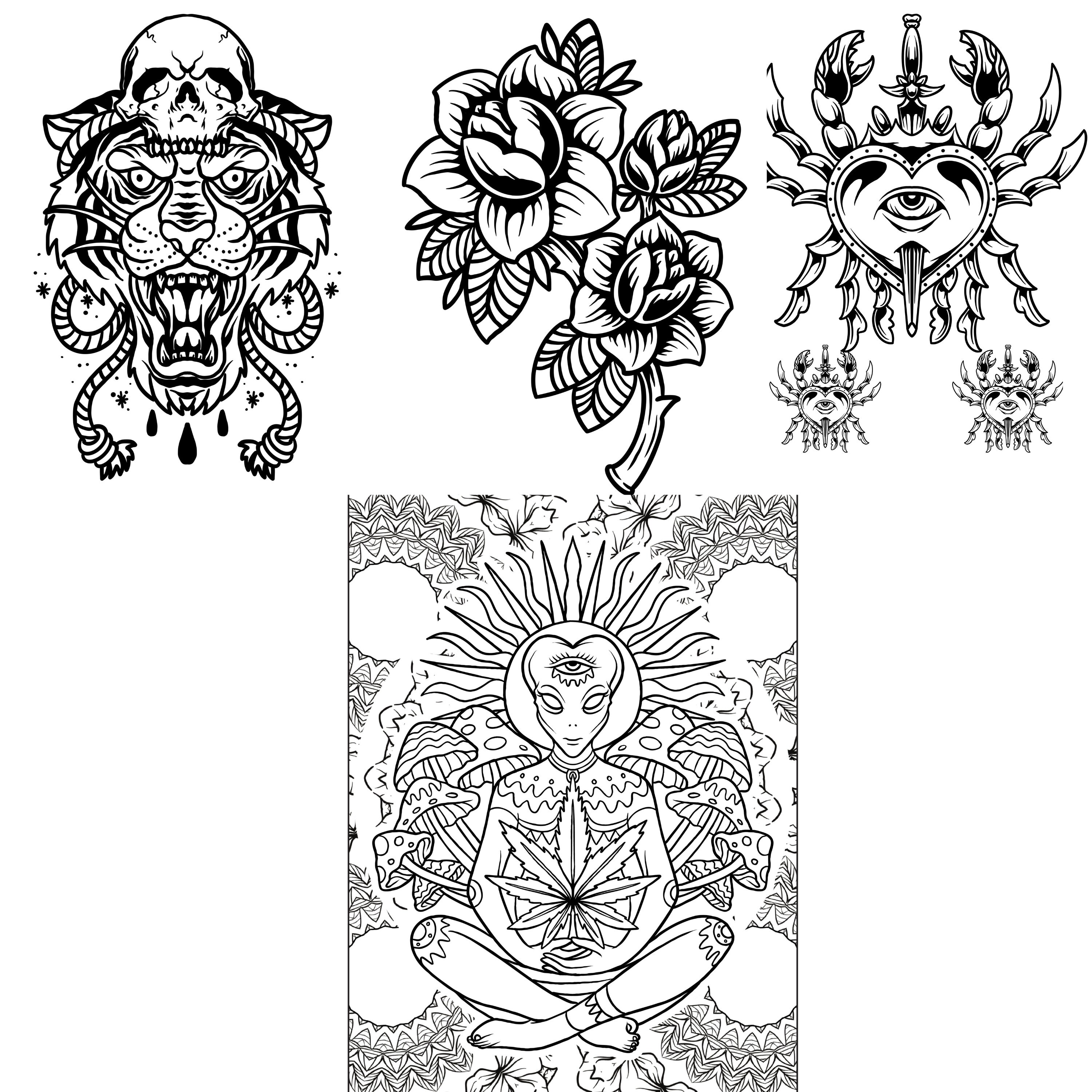 Tattoo Colouring Pages/ Digital Download/ 49 Unique Colouring Pages for ...