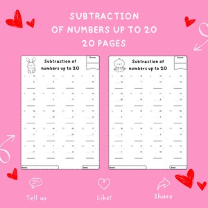 Grade 1 Subtraction Practice Worksheet Numbers up to 20 Difference up ...