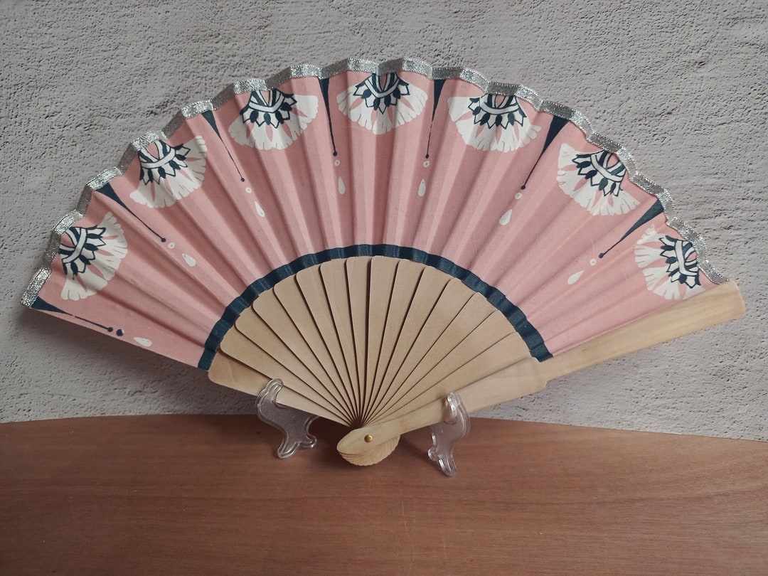 Pink Cotton Fan With Hand Screen-printed Decorative Pattern - Etsy