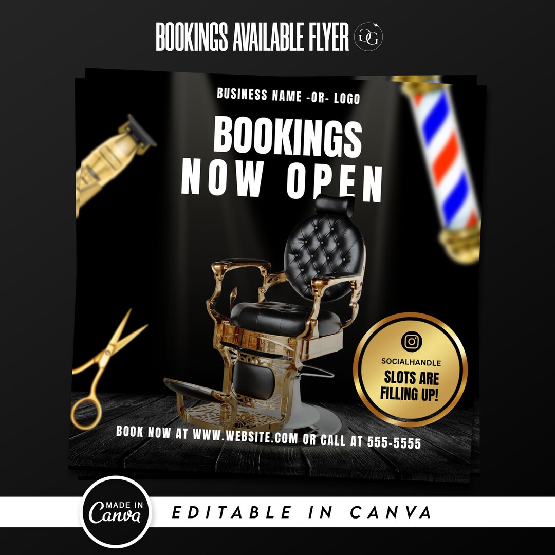 Barber Bookings Now Open Appointments Available Canva Flyer Template ...