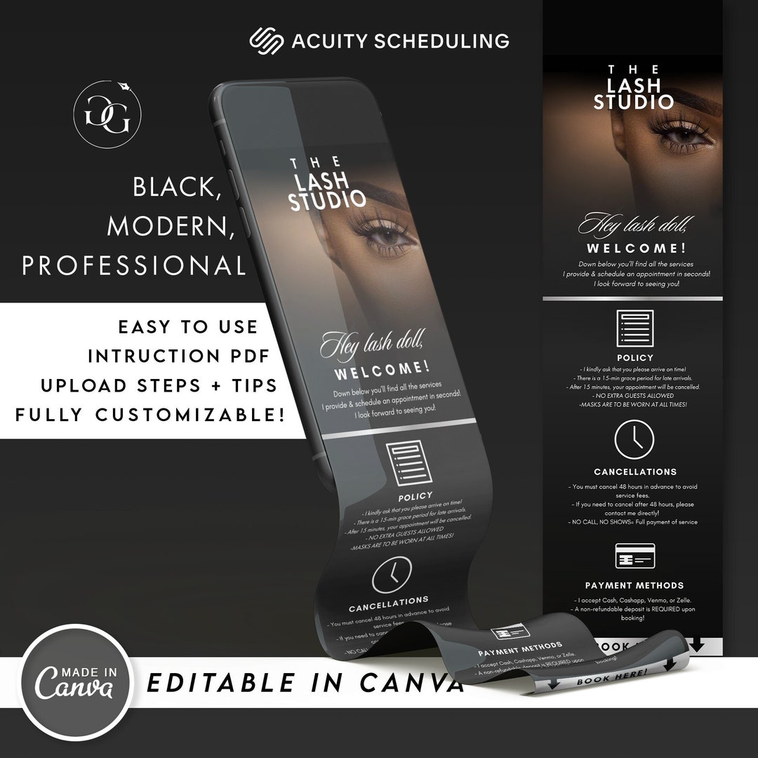 Acuity Booking Modern Template DIY Made in Canva Professional Lash Tech ...