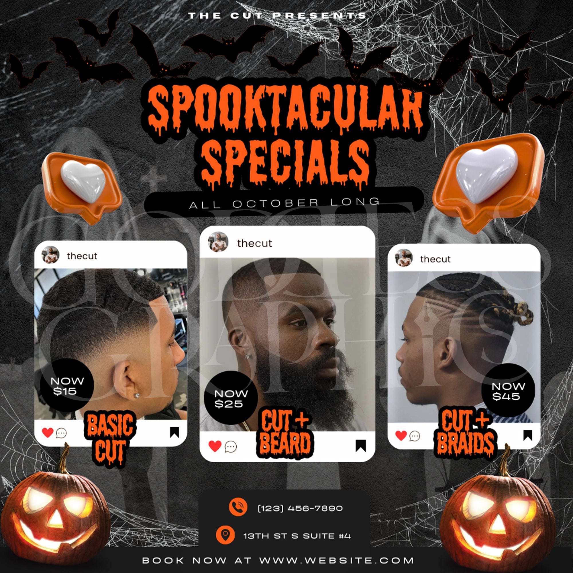 Halloween Barber Flyer: Spooky Specials, Hair, Locs, Braids (DIY Canva ...