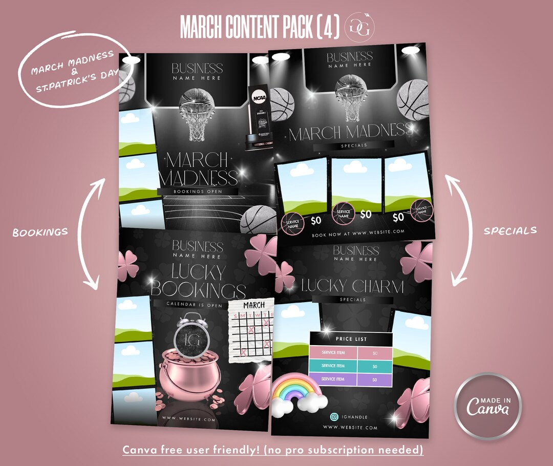 March Content Pack: St Patricks Day & March Madness Flyers (canva ...