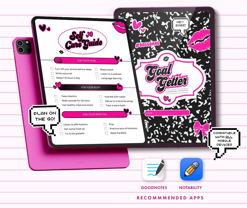 Goal Getter Personal Digital Planner 2026 | Soft Girl New Year Vision ...