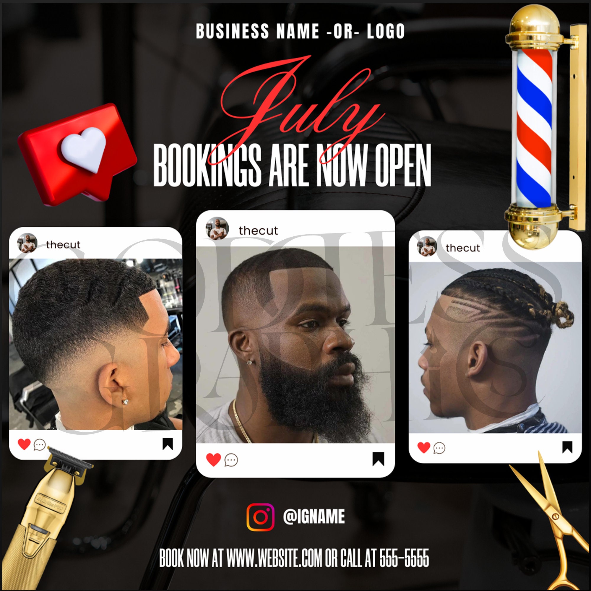Barber Bookings Now Open Appointments Available Canva Flyer Template ...