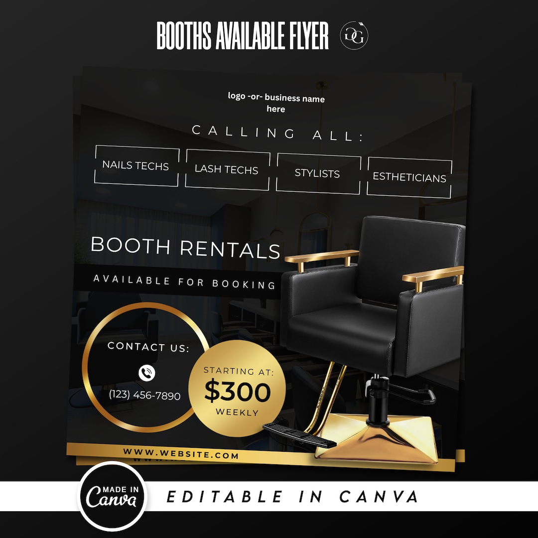 Booth Rentals Available Barber Flyer Template Made in Canva Stylist ...