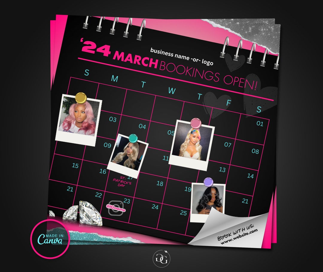 Booking Calendar Flyer Template for Hairstylists, Braiders, Lash or ...