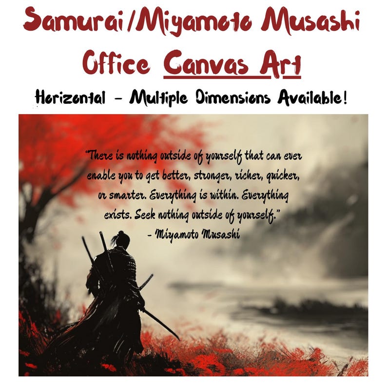 Wall Art, Miyamoto Musashi Quote Canvas, Samurai Motivational Office ...