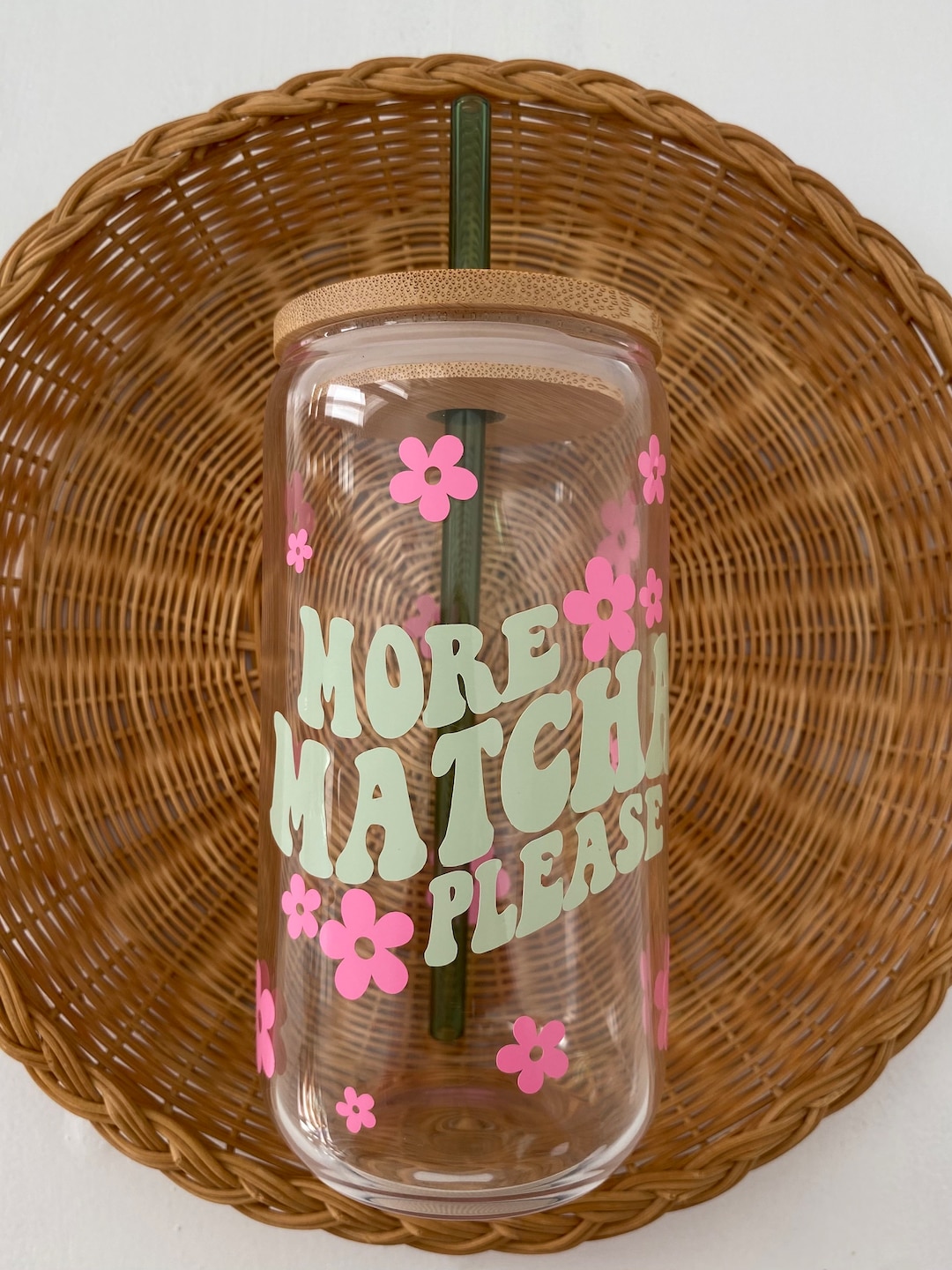 Matcha Glass Cup, Cute Aesthetic Glass Cup, More Matcha Please - Etsy