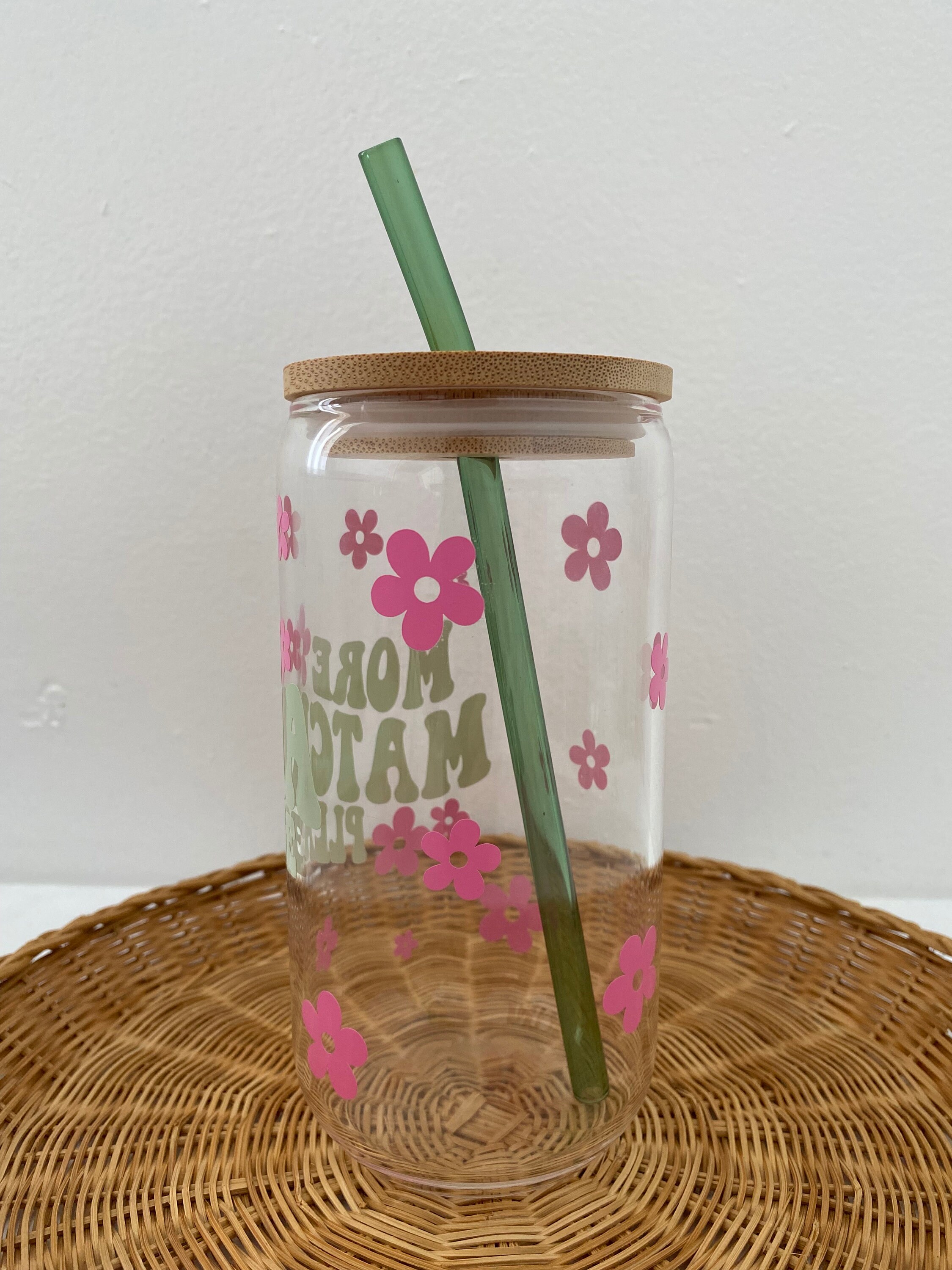 Matcha Glass Cup, Cute Aesthetic Glass Cup, More Matcha Please - Etsy
