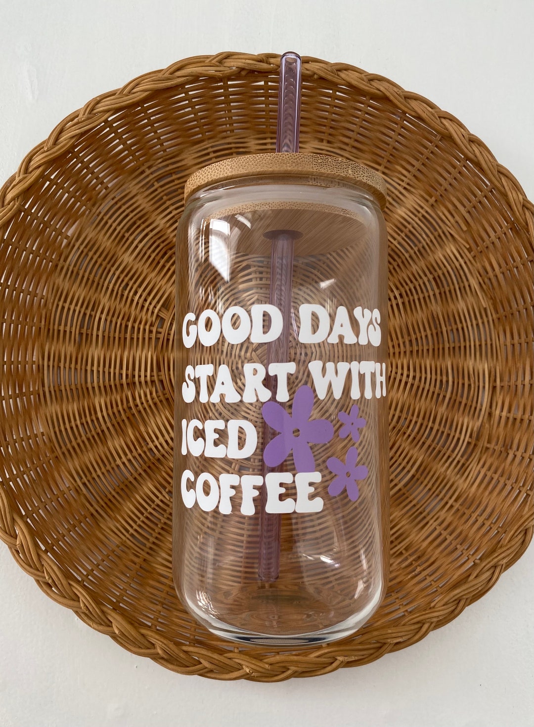 Iced Coffee Cup, Cute Aesthetic Glass Cup, Coffee Cup - Etsy