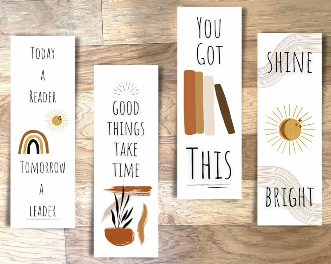Motivational Reading Bookmark Set, Set of 4 "2x6" Printable Bookmarks ...