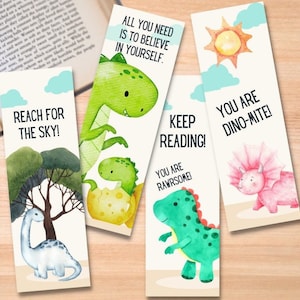 Reading Bookmark Set for Kids, Four "2x6" Printable Dinosaur Bookmarks ...