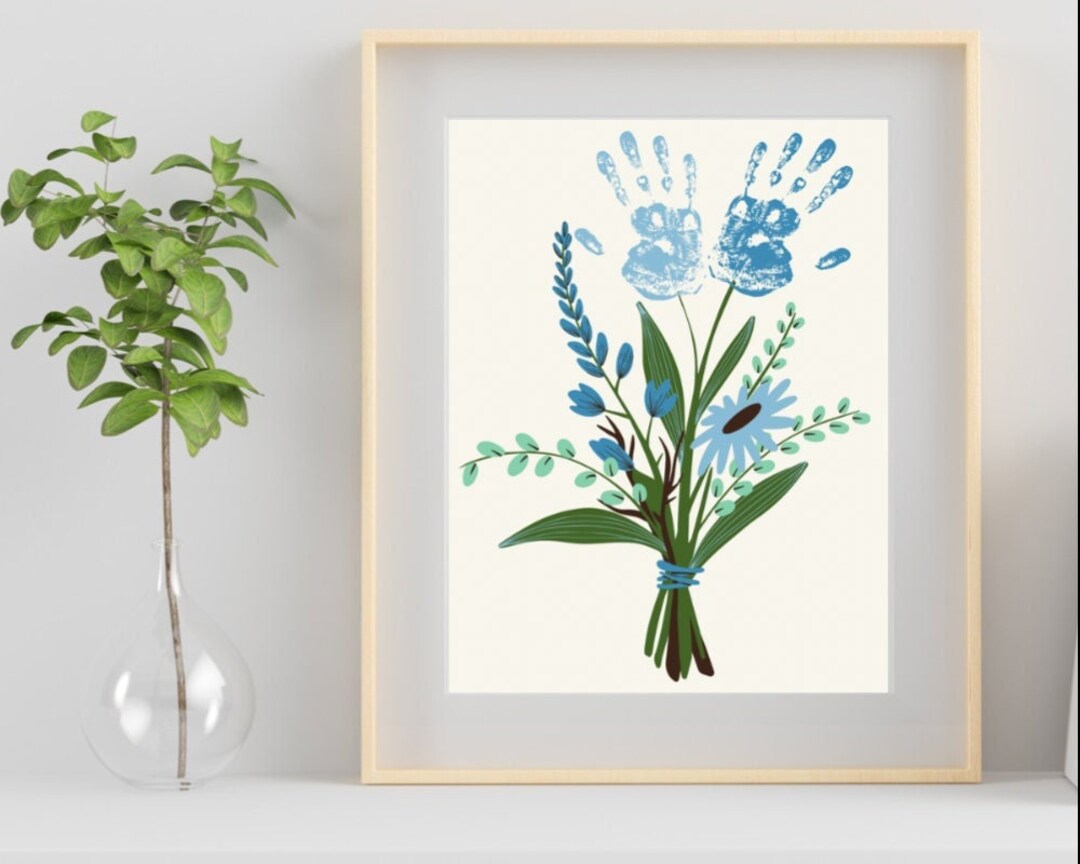 Two Handprint Art Craft, 8x10 and 8.5x11 Blue Wildflower Printable ...