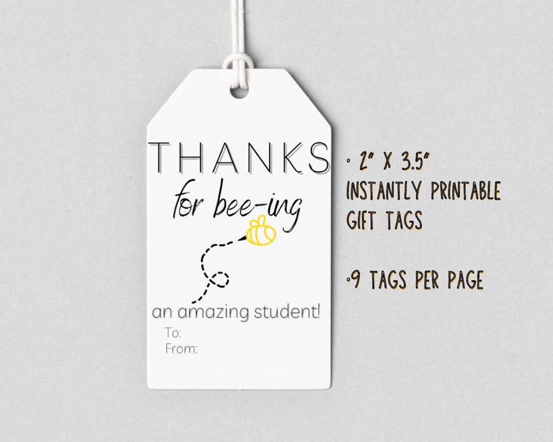 Thanks for Beeing an Amazing Student- Printable Valentine Gift Tag ...