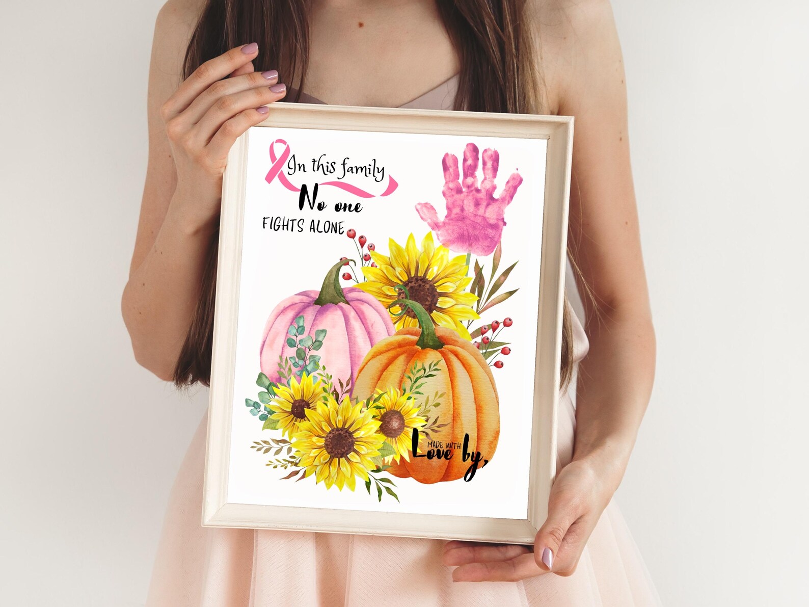 Breast Cancer Awareness Handprint Art: Pink Ribbon Gift (PDF, JPG, PNG ...