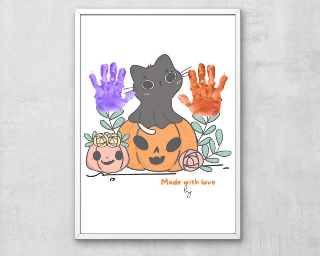 Halloween Handprint Art Craft for Kids, Pumpkin Handprint Art, Spooky ...