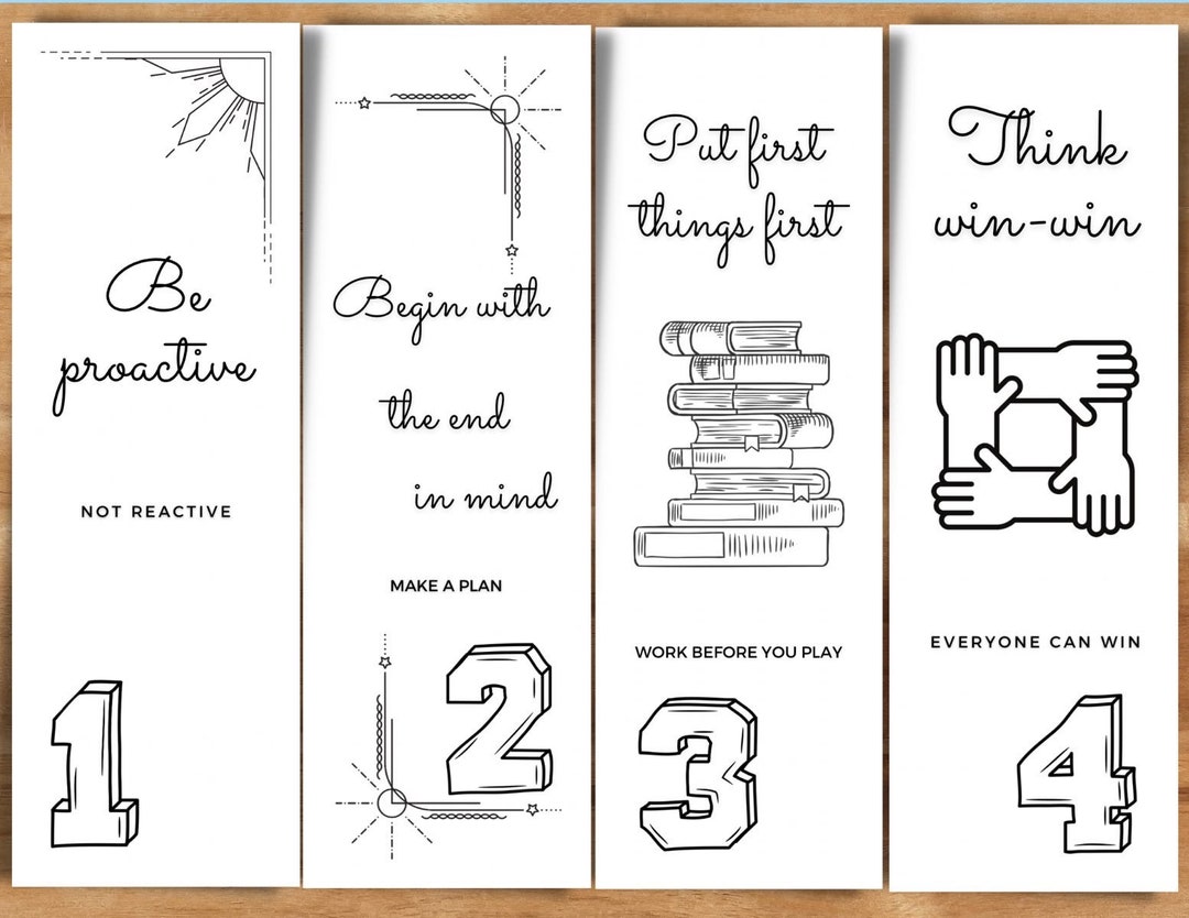 The 7 Habits Bookmark Set, Leadership Bookmarks, Set of 8 Printable ...