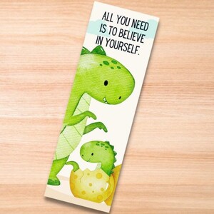 Reading Bookmark Set for Kids, Four "2x6" Printable Dinosaur Bookmarks ...