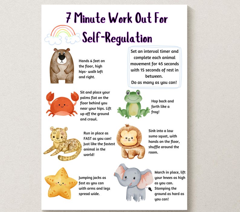 Self-regulation Workout for Kids: 16 X20 Poster & Worksheet - Etsy