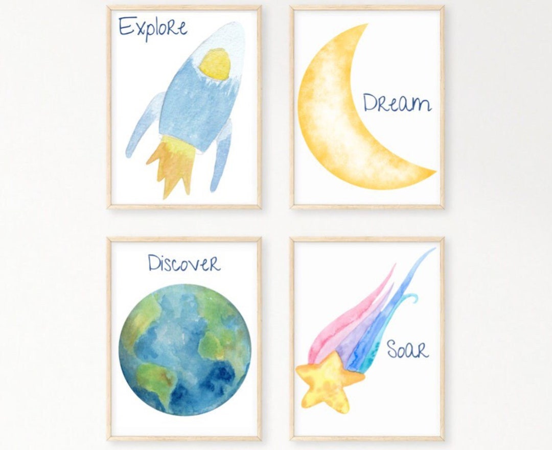 Watercolor Space Wall Art Print Set: 4 “8 X 10” Prints - Etsy