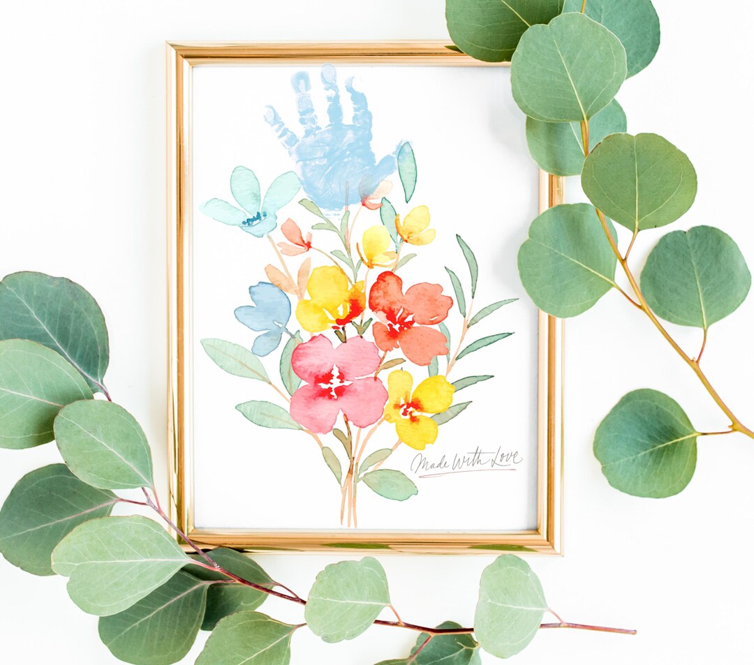 Watercolor Handprint Flower Craft, Printable Gift for Grandma ...