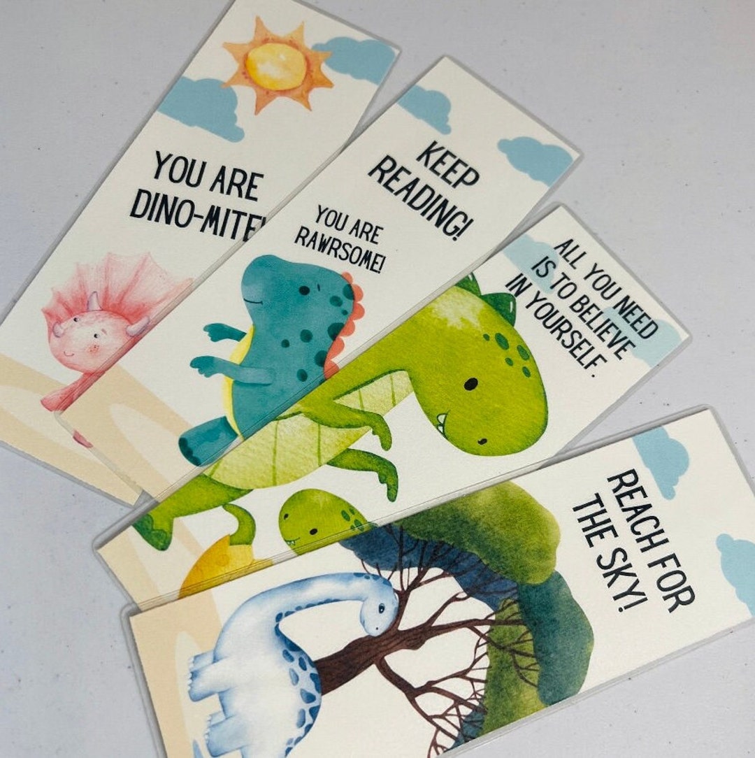 Reading Bookmark Set for Kids Four 2x6 Printable Dinosaur Bookmarks ...