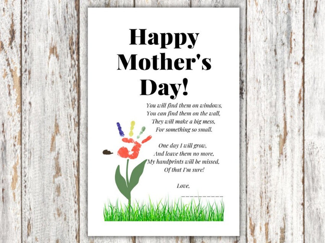 Mother's Day Handprint Art: DIY Poem Gift (PDF & JPG) - Etsy