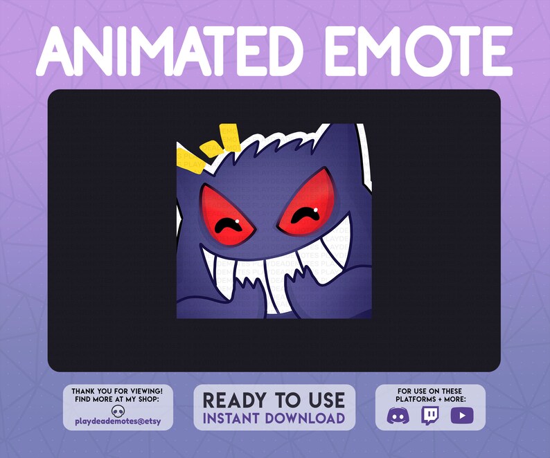 Animated Gengar Laugh Emote | ANIMATED + STATIC Pokemon Gengar Emote ...