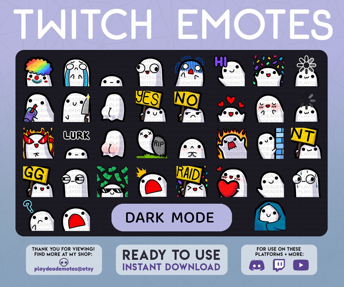 30 Cute Ghost Emotes + 5 Alternates | Kawaii Ghost Emote Pack, Ghost ...