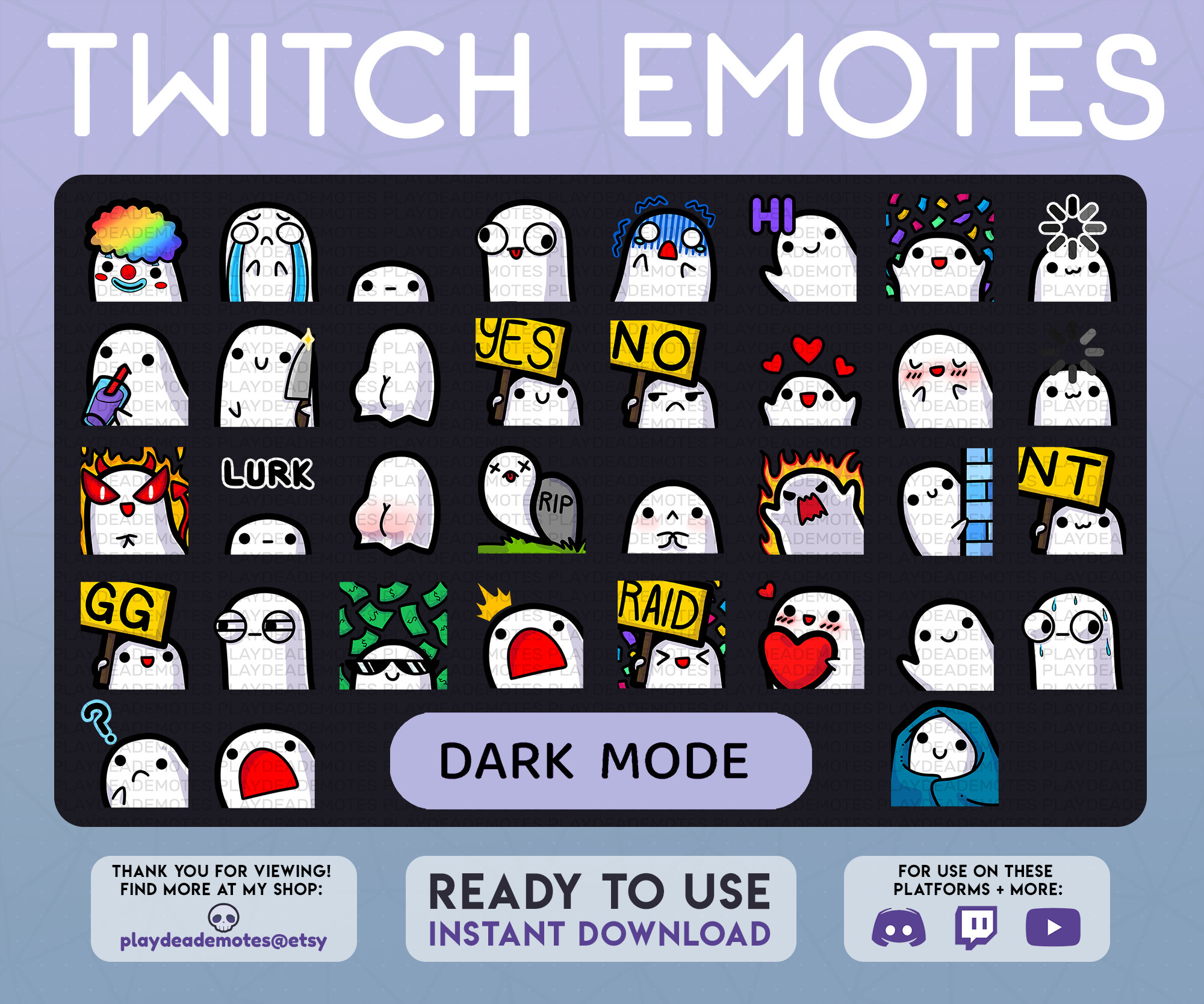 30 Cute Ghost Emotes + 5 Alternates | Kawaii Ghost Emote Pack, Ghost ...