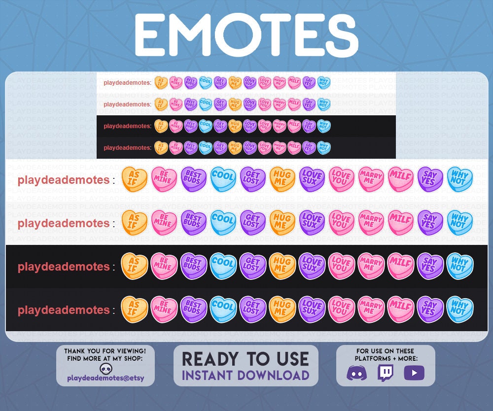 12 CANDY HEART EMOTES - Pack 01 | Cute Sweet Candy Heart Emote Pack ...