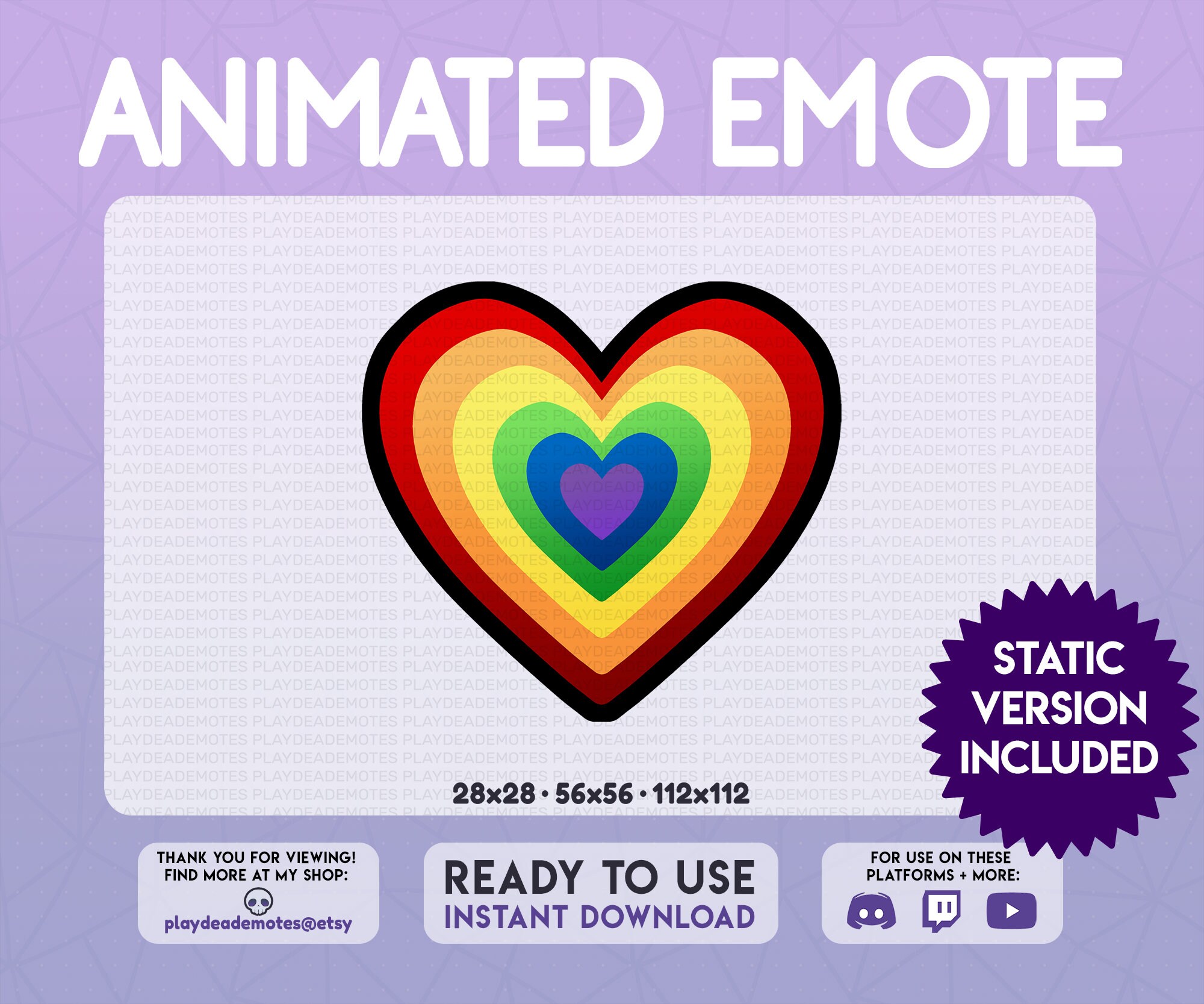 Animated RAINBOW Heart Emote | ANIMATED + STATIC Kawaii Rainbow Heart ...