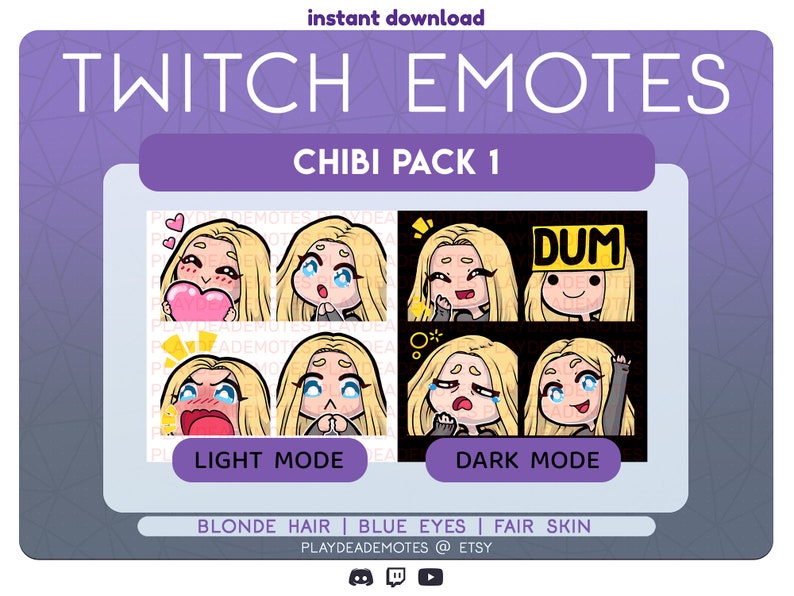 Chibi Girl Emote 8-pack | Blonde Hair + Blue Eyes + Fair Skin | Sleepy ...
