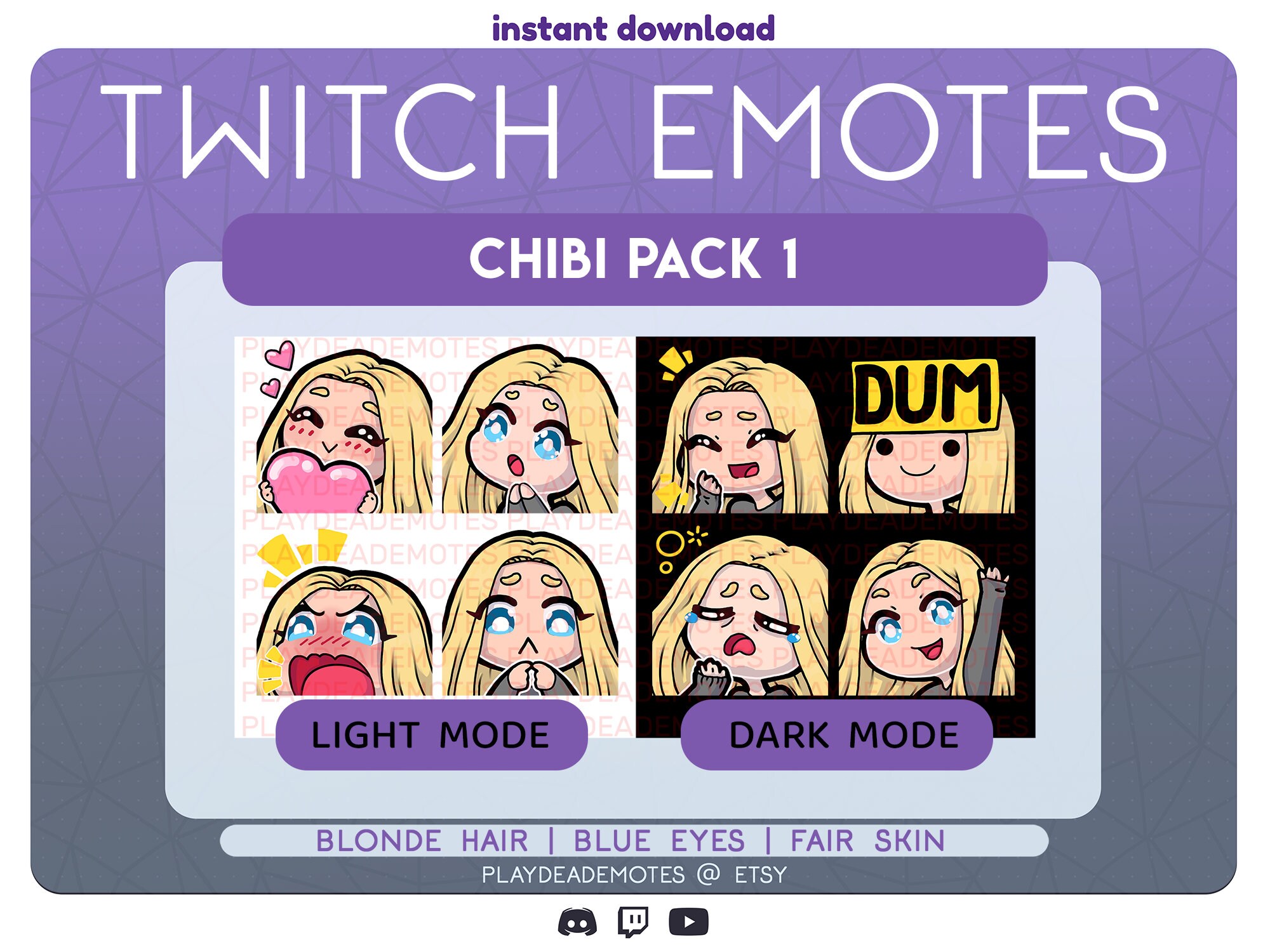 Chibi Girl Emote 8-pack | Blonde Hair + Blue Eyes + Fair Skin | Sleepy ...