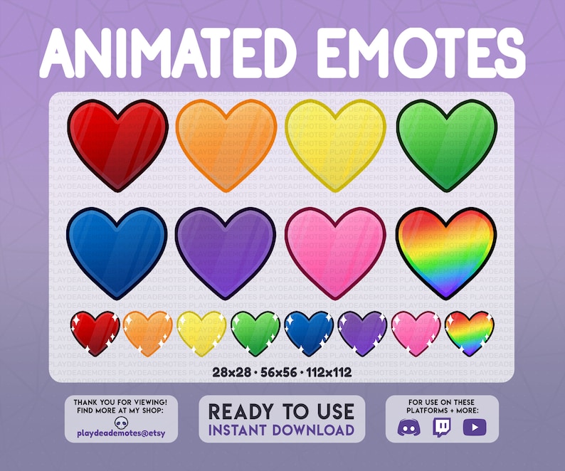 16 HEART Emote Pack | 16 ANIMATED + 16 STATIC Heart Twitch Emote Bundle ...