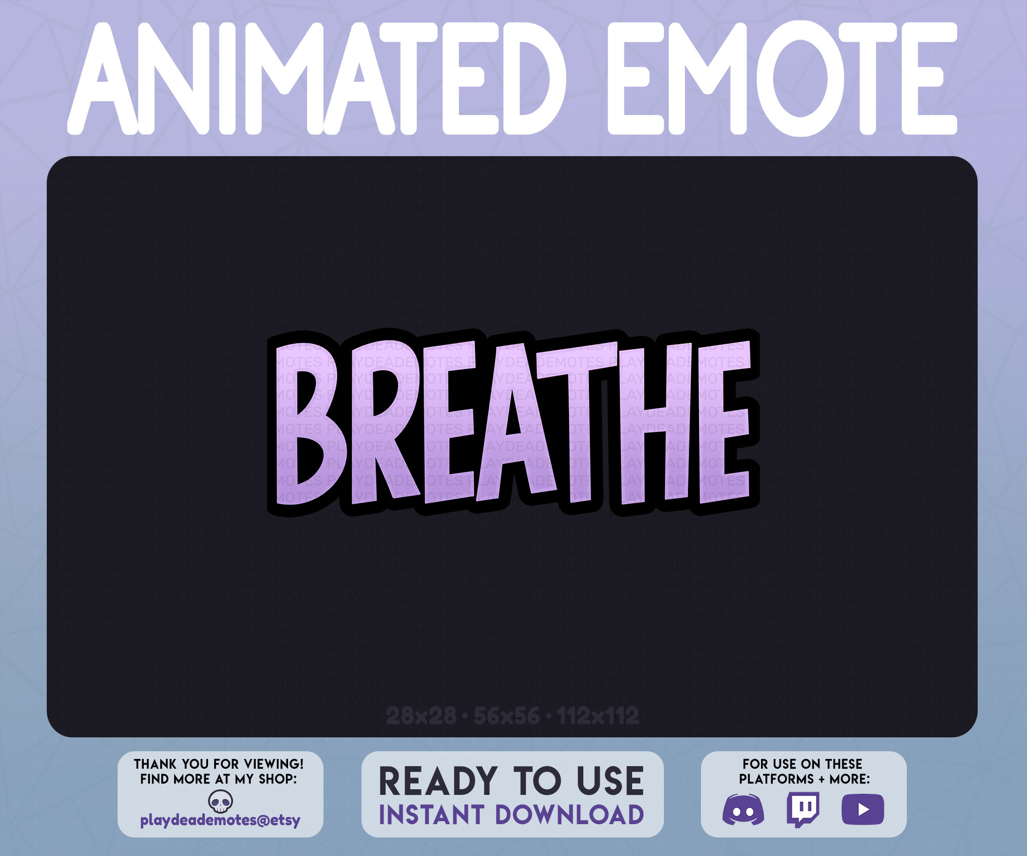 BREATHE ANIMATED EMOTE Animated Static Version Included, Pastel Purple ...