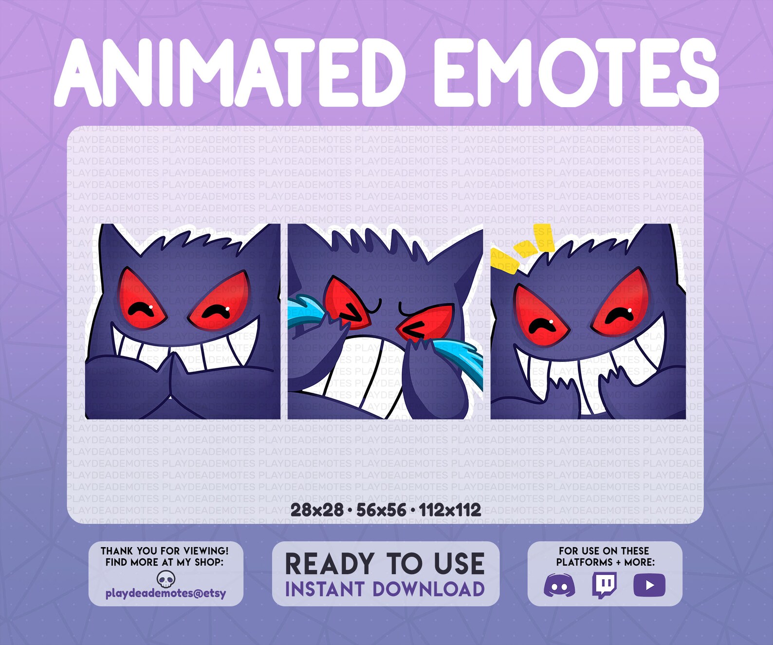 Animated Gengar Emote Pack | ANIMATED + STATIC Cute Ghost Pokemon ...