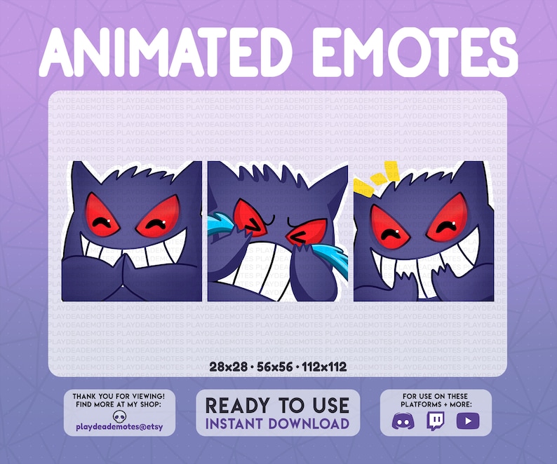 Animated Gengar Emote Pack | ANIMATED + STATIC Cute Ghost Pokemon ...