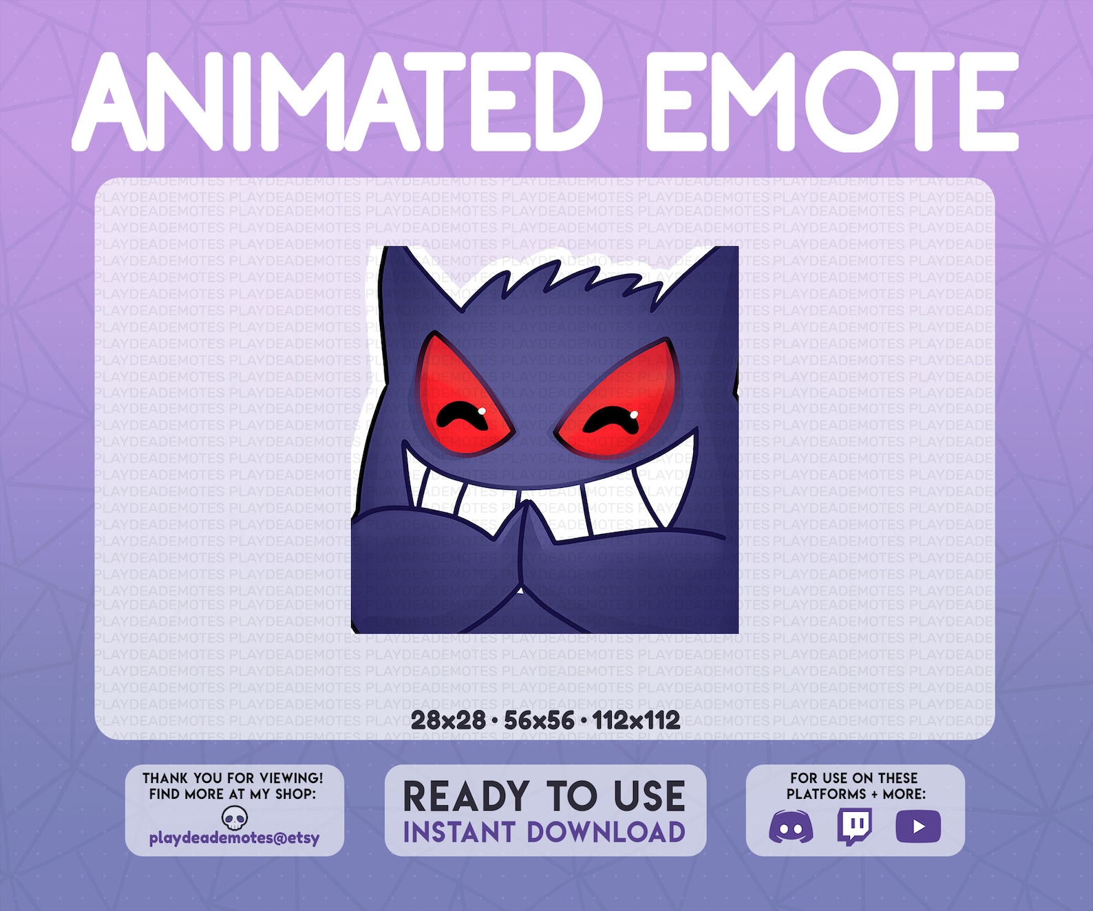 Animated Gengar Clap Emote ANIMATED STATIC Kawaii Cute Fun Ghost ...