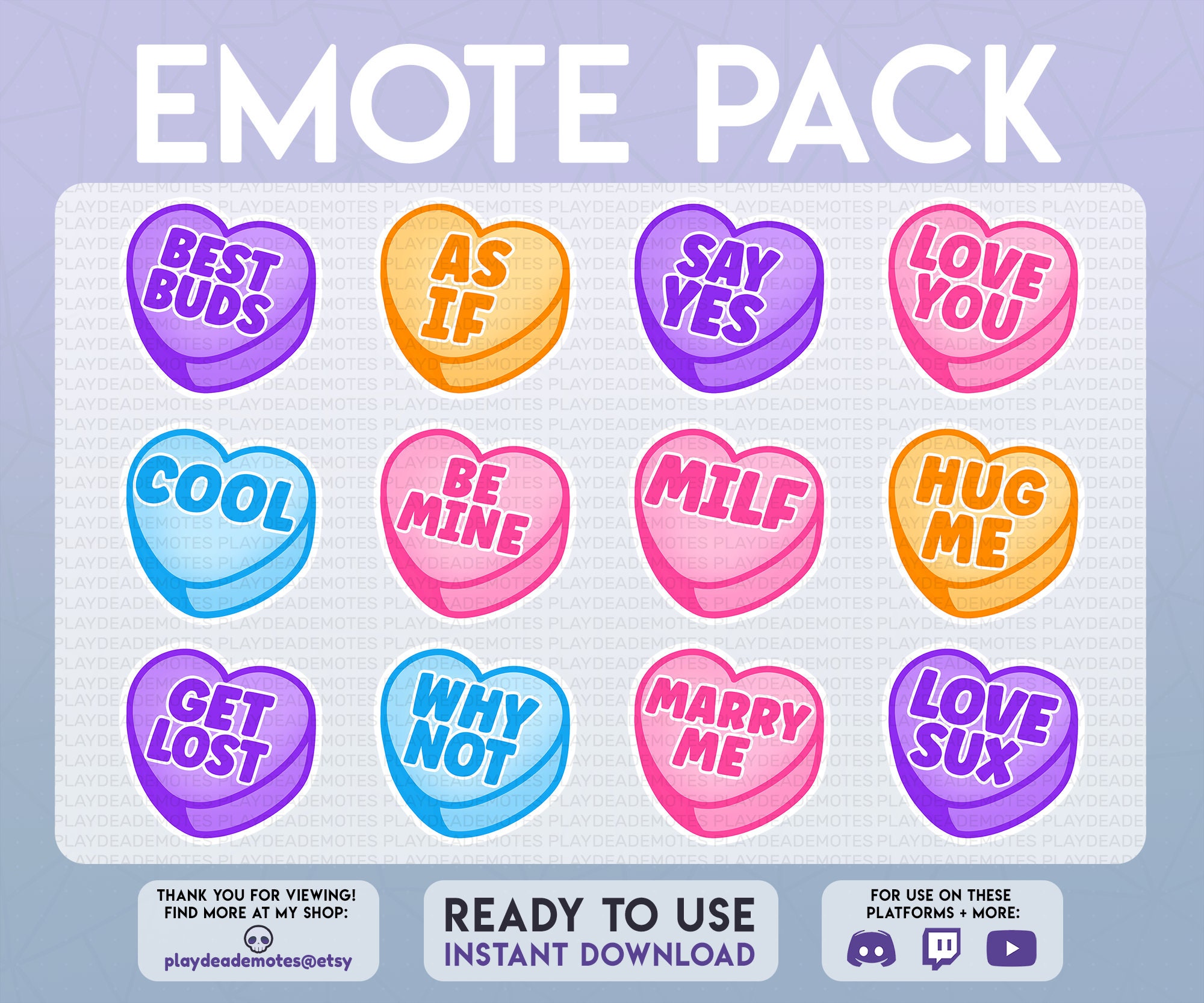 12 CANDY HEART EMOTES - Pack 01 | Cute Sweet Candy Heart Emote Pack ...
