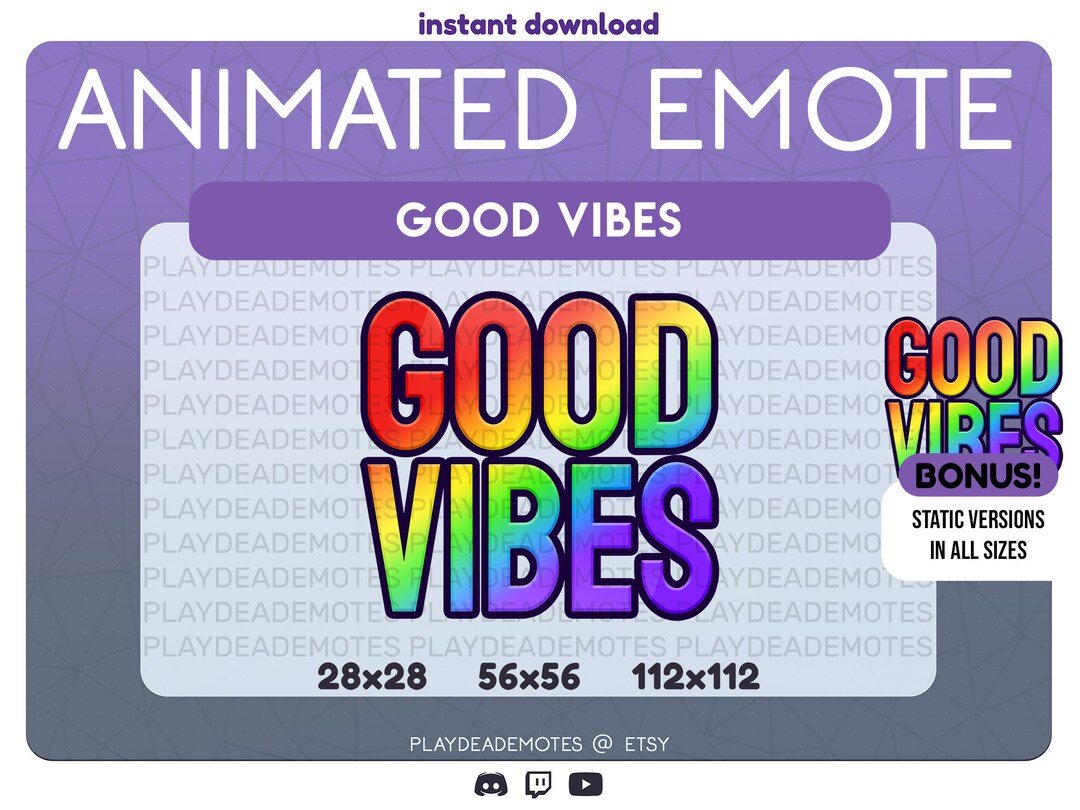 ANIMATED + STATIC Rainbow Good Vibes Twitch Emotes | Cute Chill Vibe ...