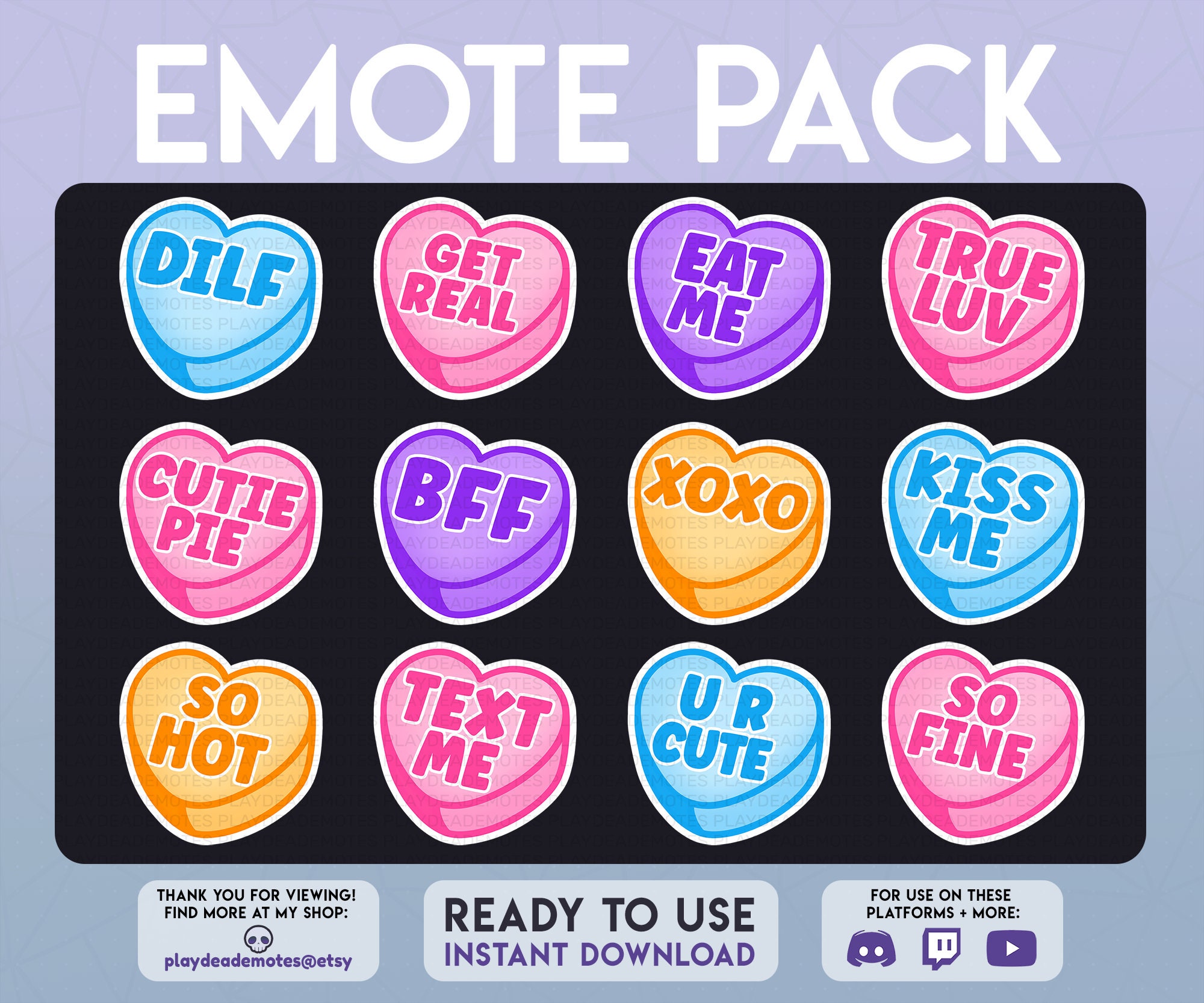 12 CANDY HEART EMOTES - Pack 02 | Cute Sweet Candy Heart Emote Pack ...