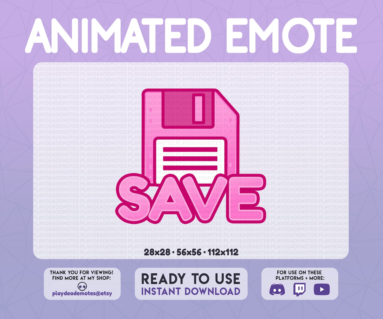 Pink SAVE Animated Emote ANIMATED STATIC Floppy Disk Save Emote Kawaii ...
