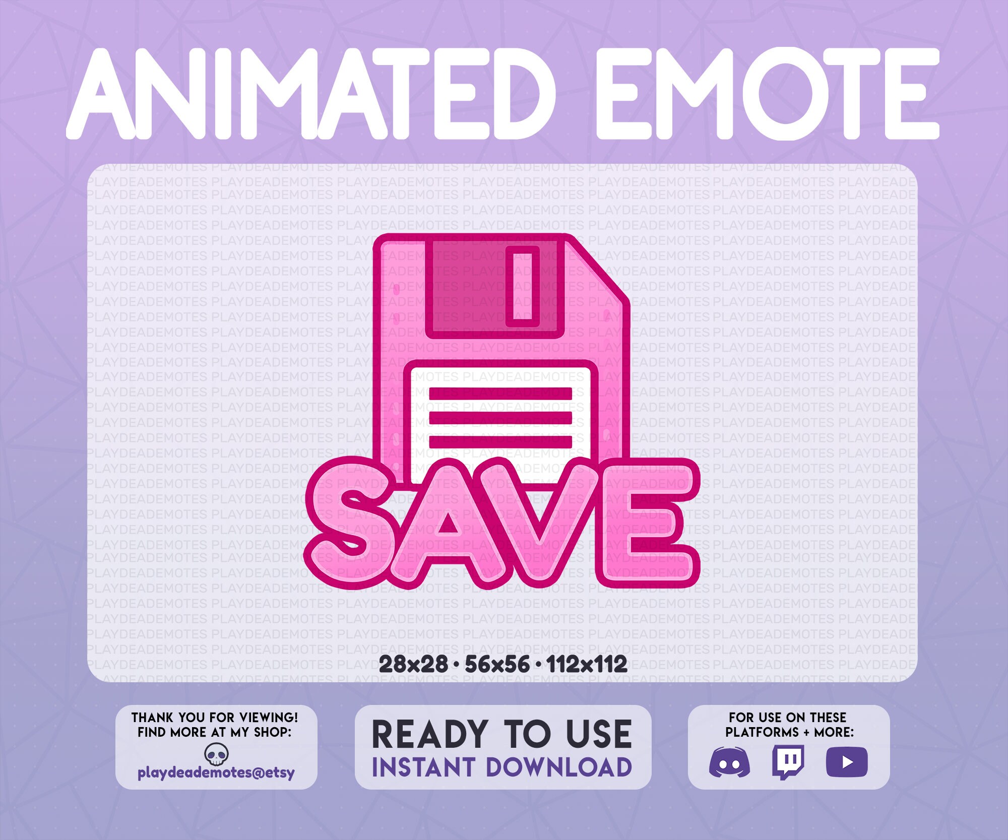 Pink SAVE Animated Emote ANIMATED STATIC Floppy Disk Save Emote Kawaii ...
