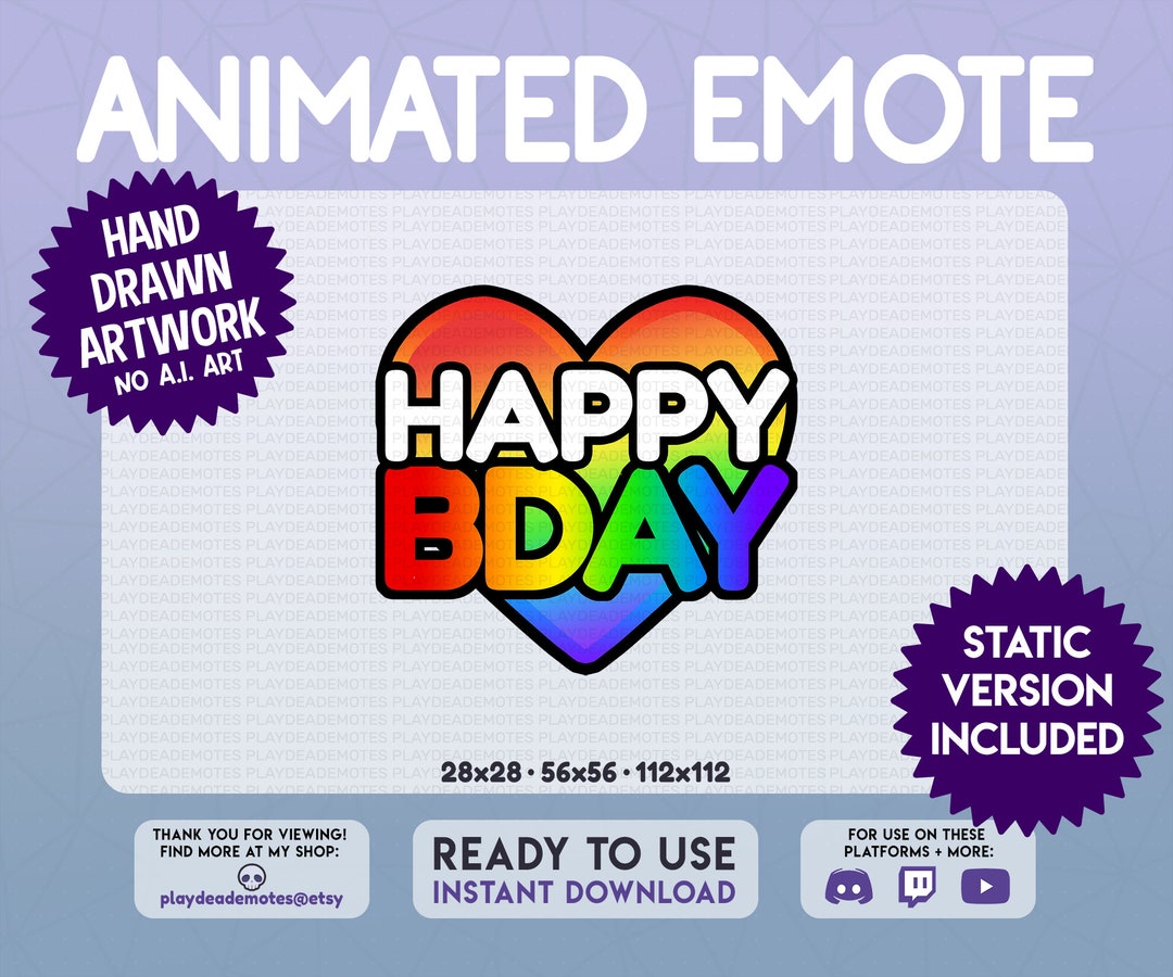 Animated RAINBOW Happy Birthday Emote | ANIMATED + STATIC Cute Rainbow ...